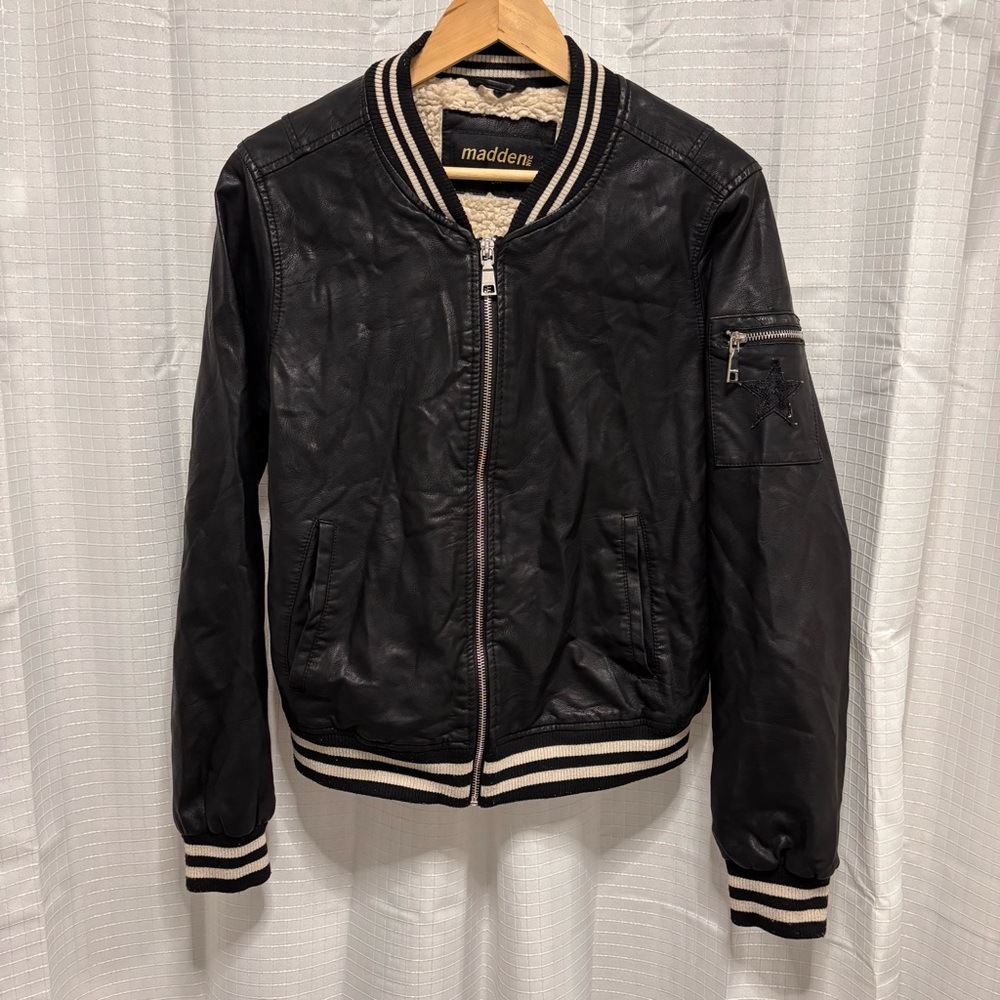 Madden Nyc Vegan Leather Varsity Jacket Womens Full Z… - Gem